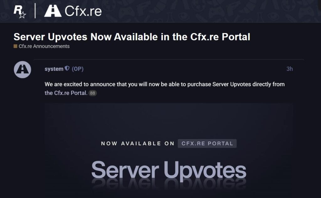 FiveM-Server-Upvotes sind jetzt im Cfx.re-Portal verfügbar.